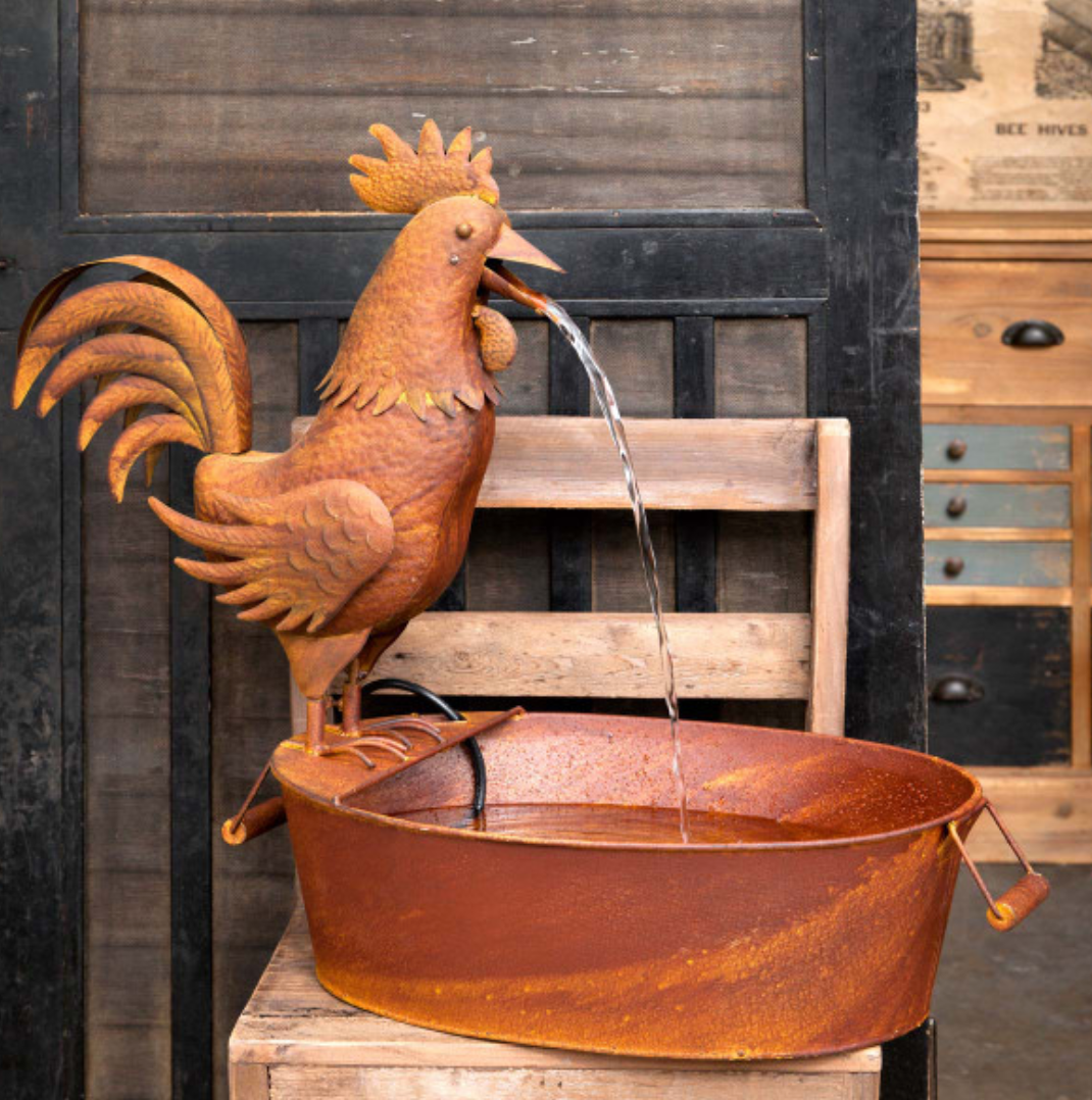 Folk Art Rooster Fountain – Cornell Farm